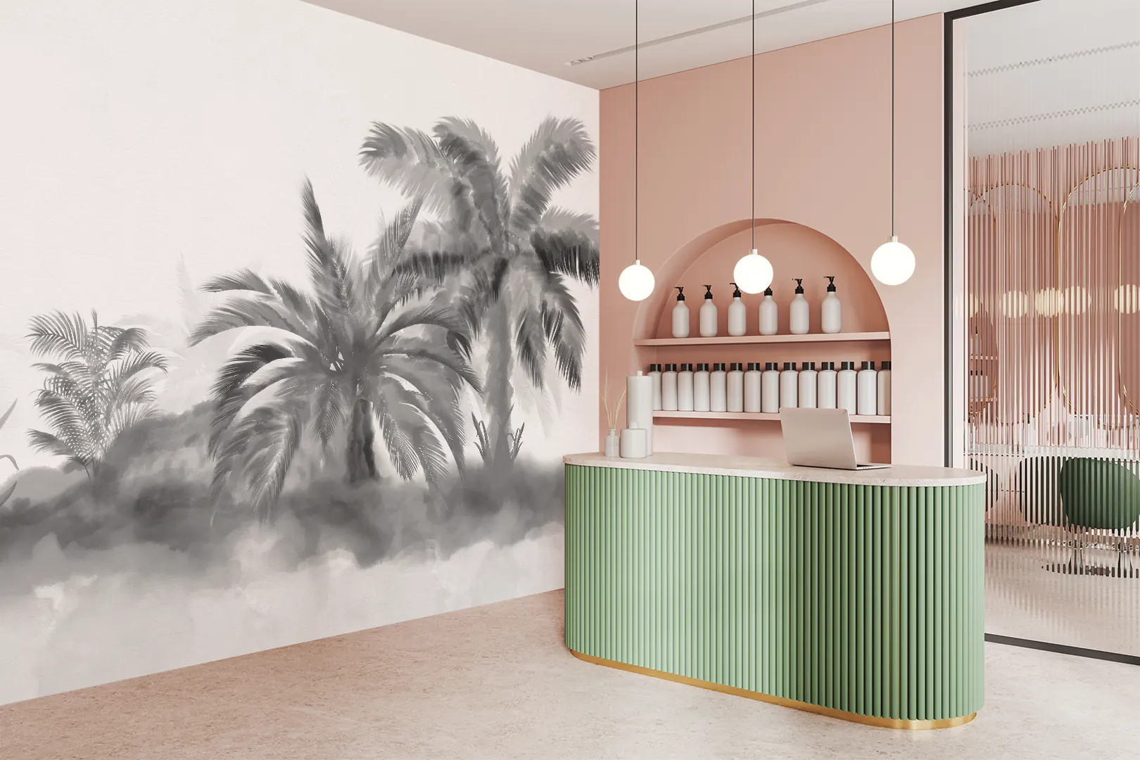 Papel Pintado Palmar Blanco y Negro